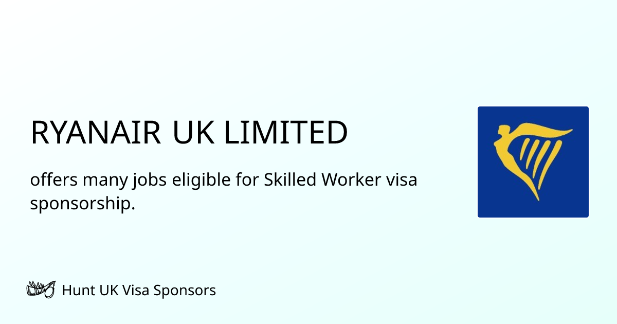 UK Visa Jobs at RYANAIR UK LIMITED | Licensed Sponsor Profile | Hunt UK ...