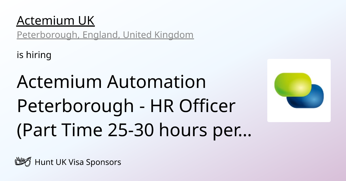 Actemium Automation Peterborough - HR Officer (Part Time 25-30 hours ...
