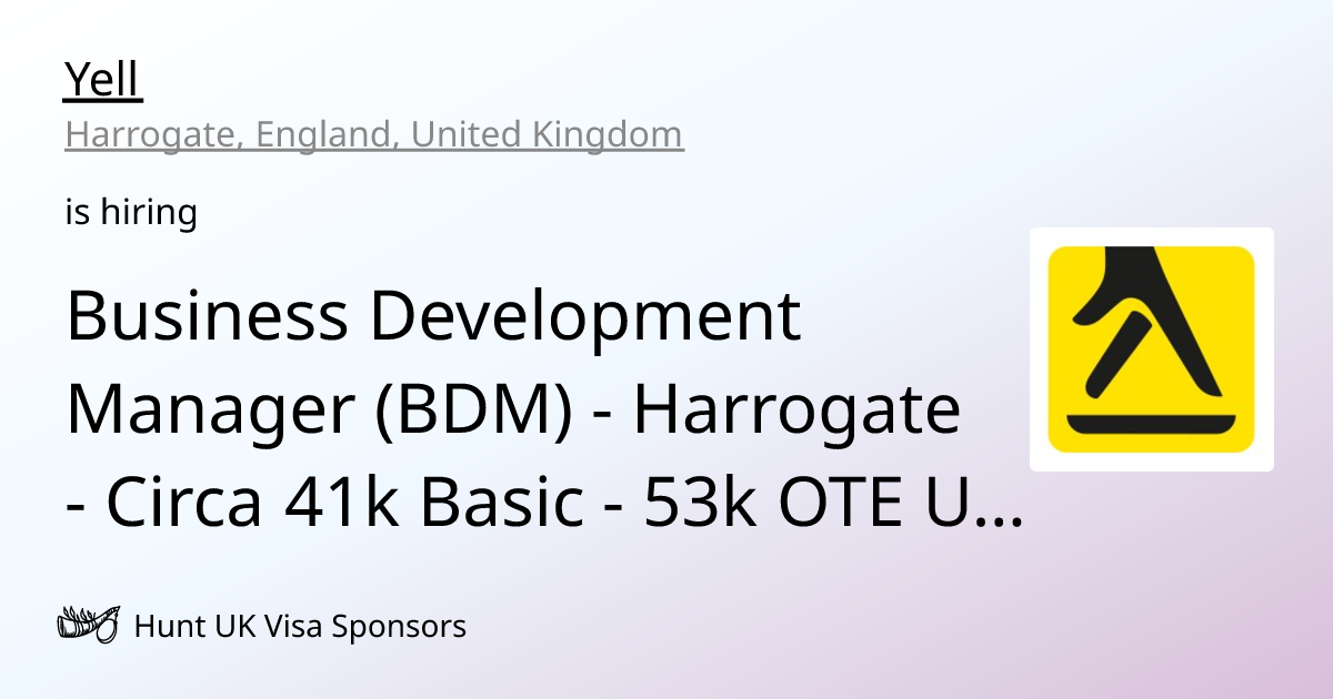 Business Development Manager (BDM) - Harrogate - Circa 41k Basic - 53k ...