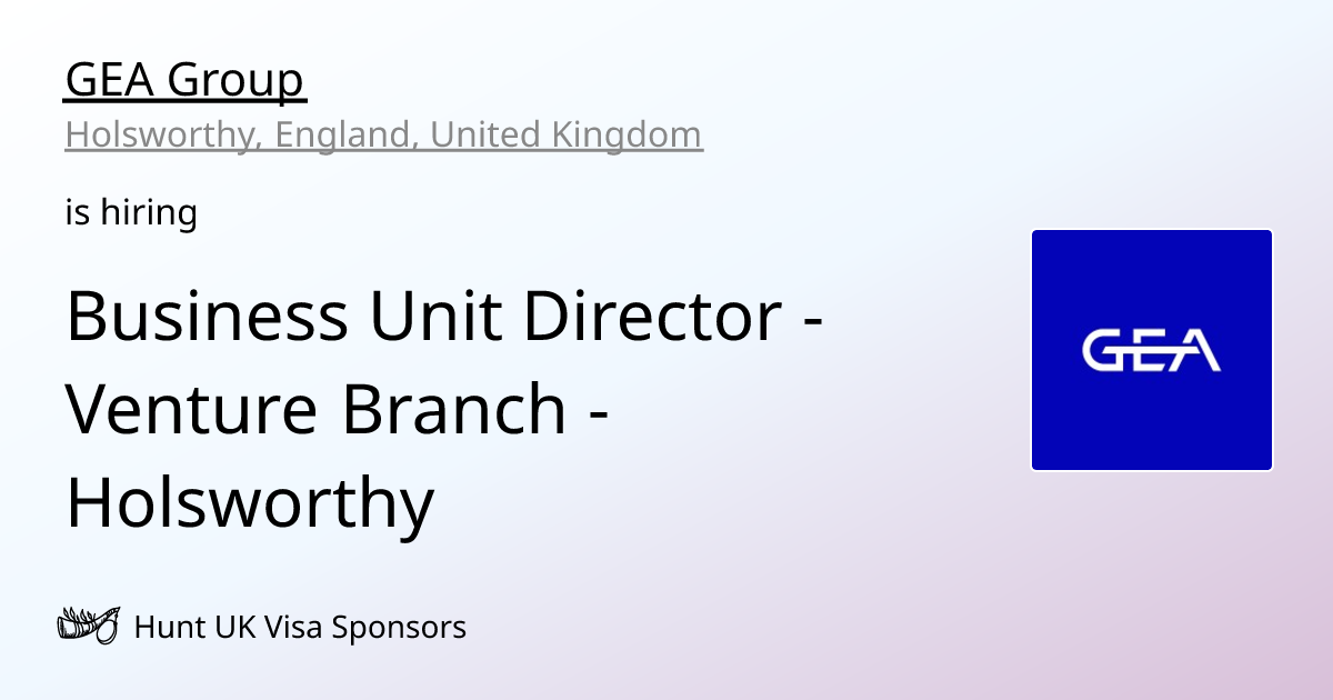 Business Unit Director - Venture Branch - Holsworthy | GEA Group | Hunt ...