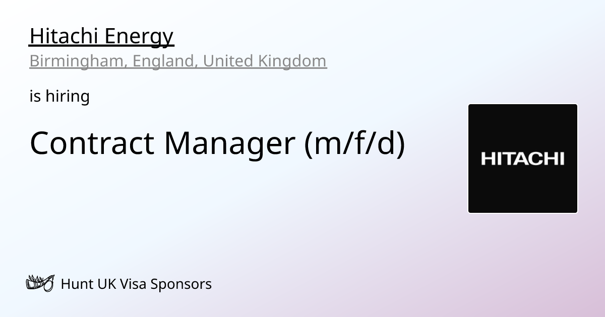 Contract Manager (m/f/d) | Hitachi Energy | Hunt UK Visa Sponsors