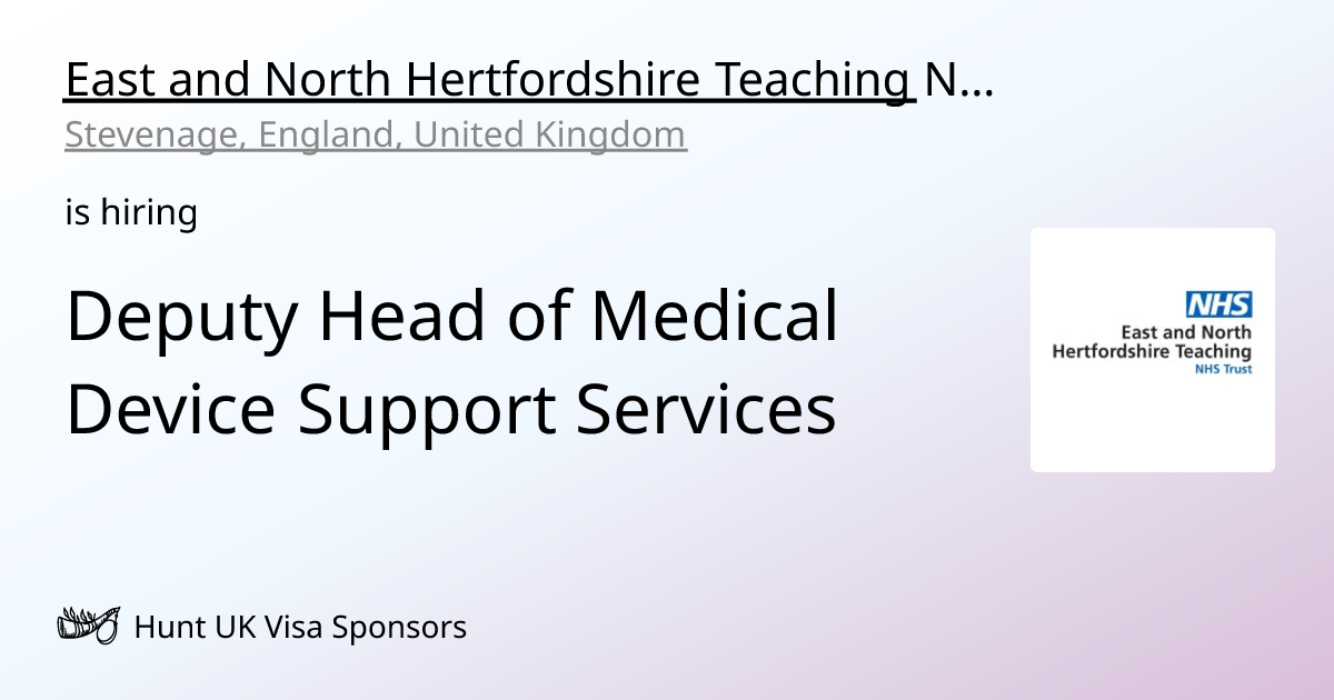 Deputy Head of Medical Device Support Services | East and North ...