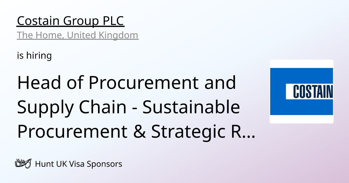 Head of Procurement and Supply Chain - Sustainable Procurement ...