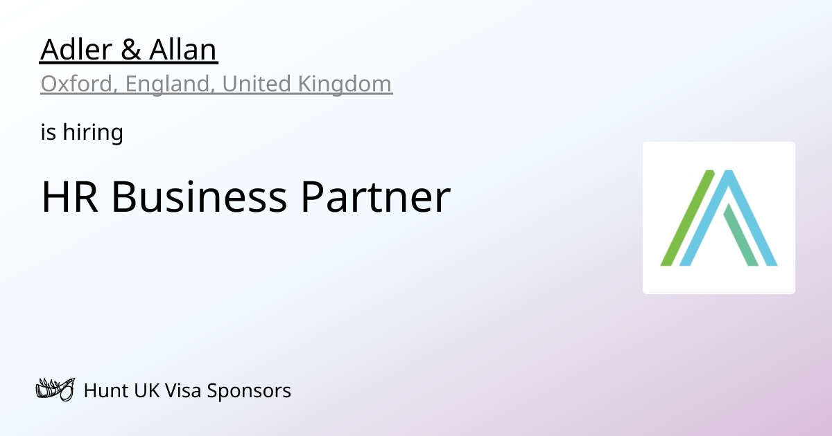 HR Business Partner | Adler & Allan | Hunt UK Visa Sponsors