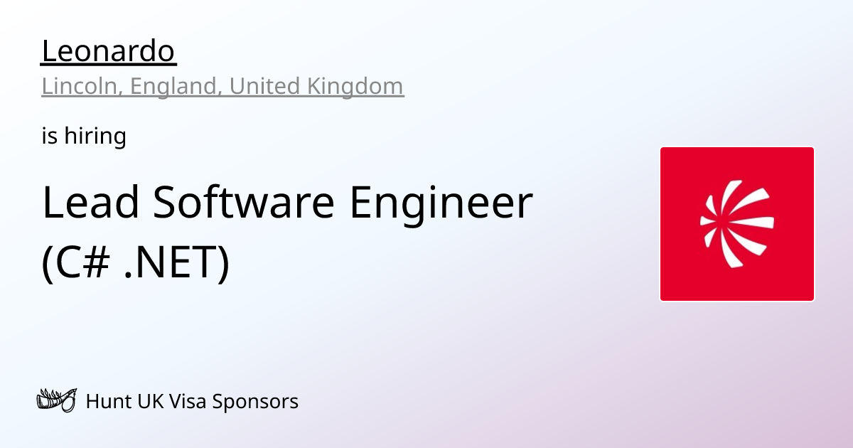 Lead Software Engineer (C# .NET) | Leonardo | Hunt UK Visa Sponsors
