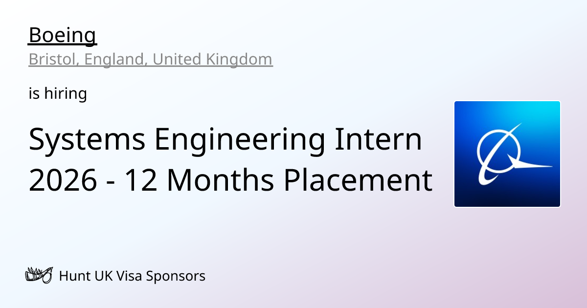Systems Engineering Intern 2026 - 12 Months Placement | Boeing | Hunt ...